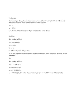Mathematical Explanation of ABS Brakes | PDF