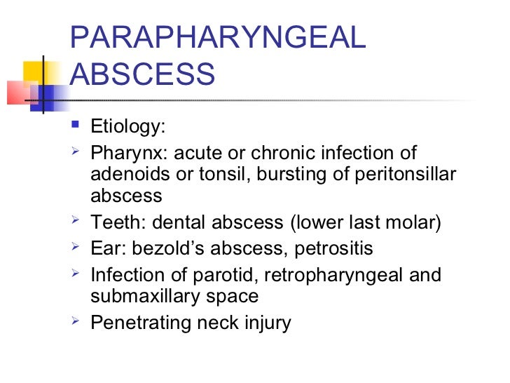 Abscesses in relation to pharynx