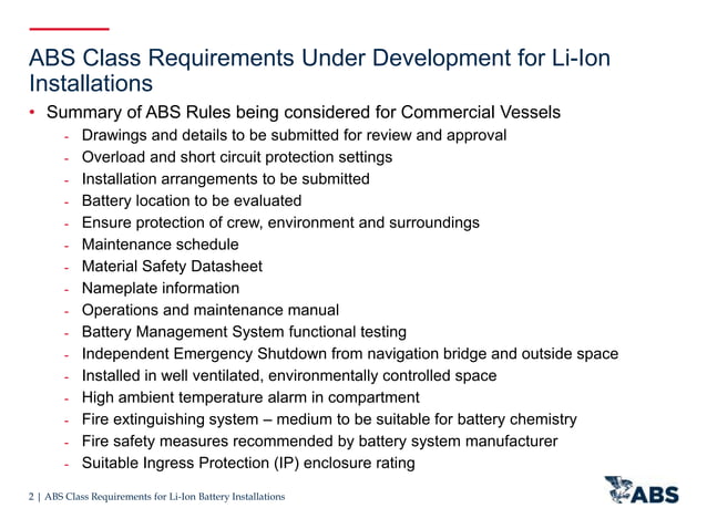 ABS Class Requirements Li-ion Battery Installations.pptx | Automotive