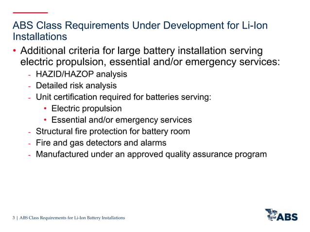 ABS Class Requirements Li-ion Battery Installations.pptx | Automotive