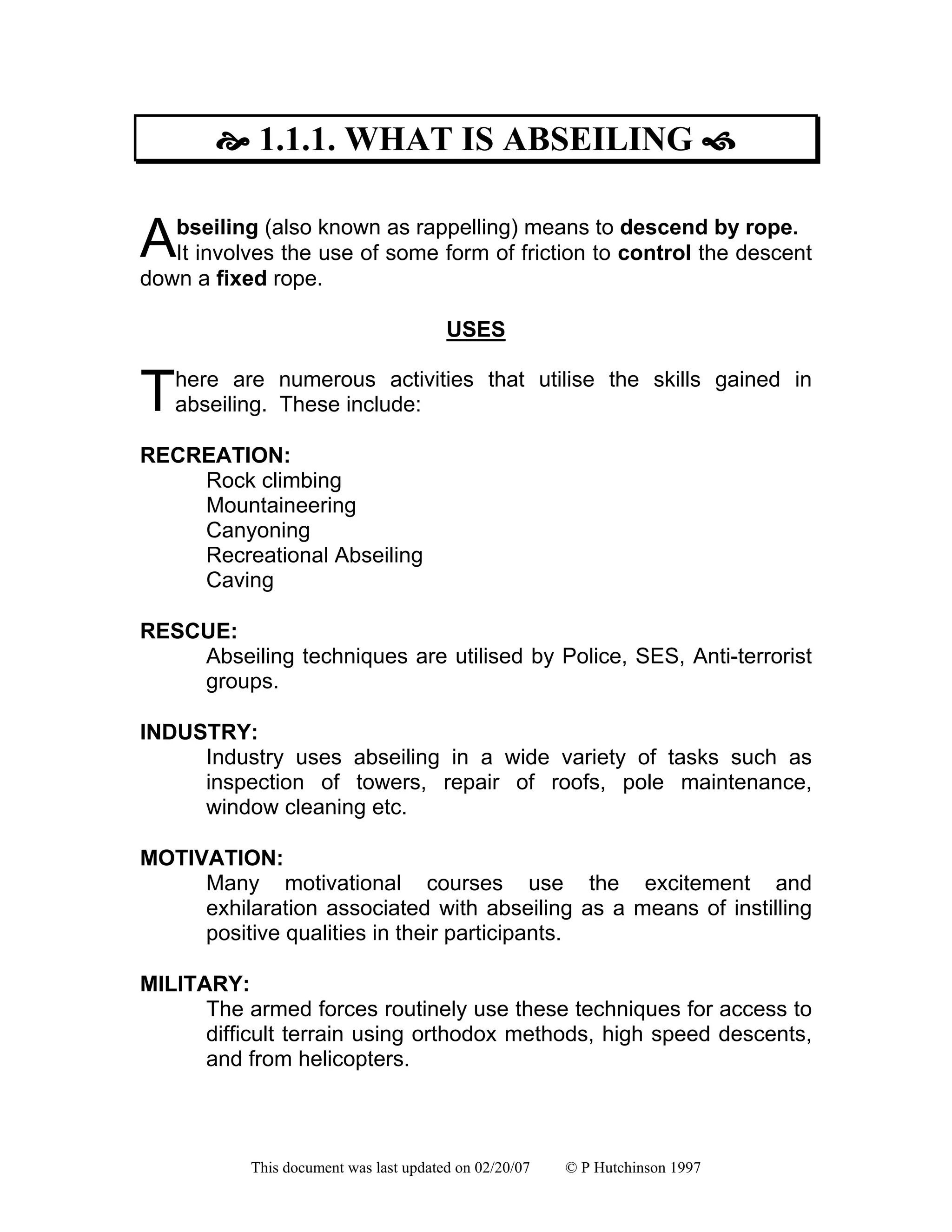 Abseiling techniques manual | PDF