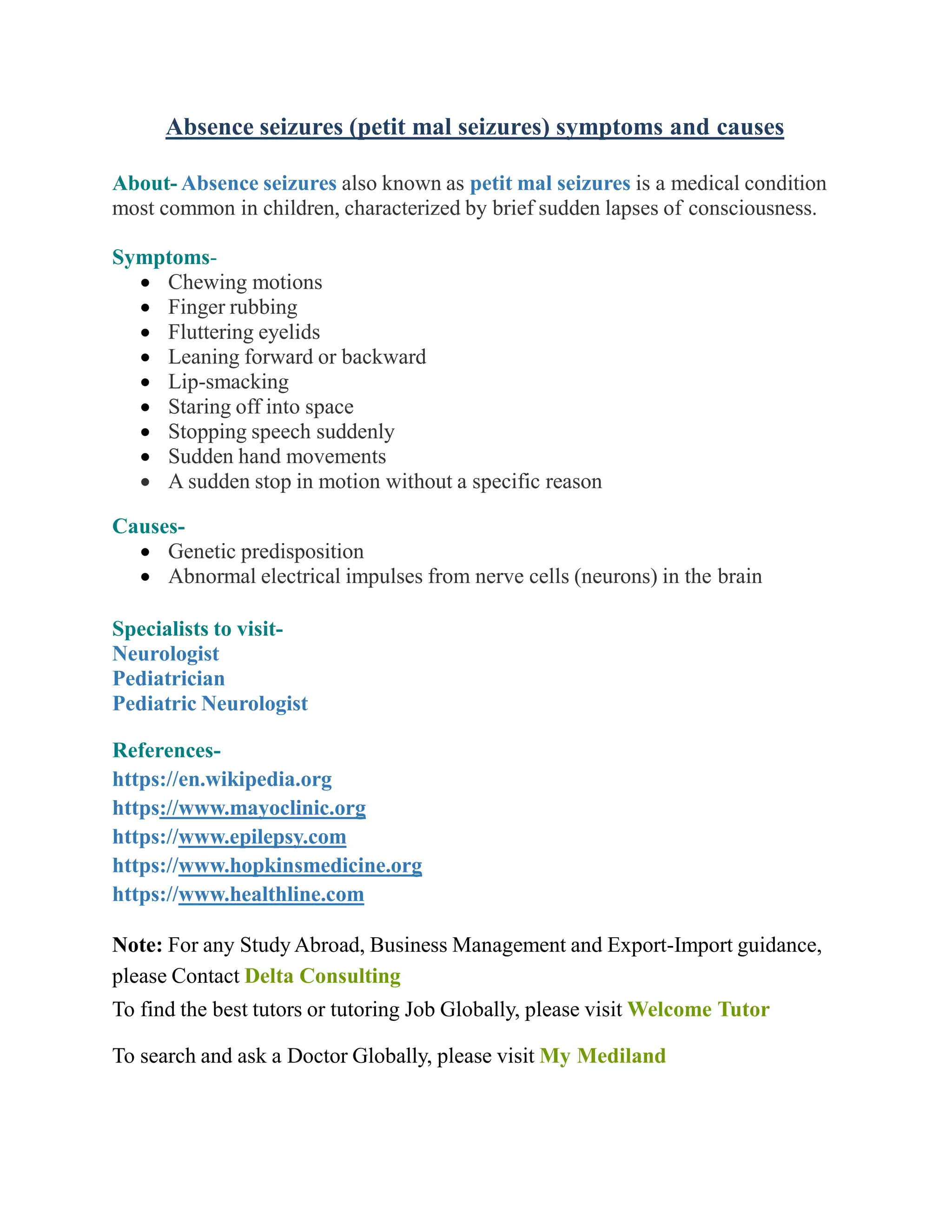 Absence seizures symptoms and causes | PPTX