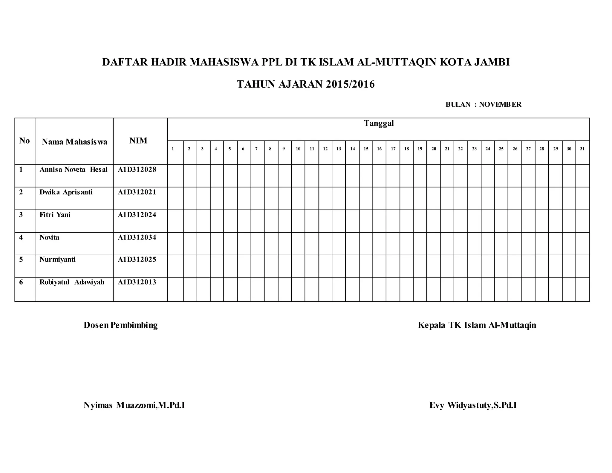 Absen mahasiswa ppl | DOCX