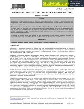 ABSENTEEISM AT WORKPLACE WHAT ARE THE FACTORS INFLUENCING TO IT | PDF