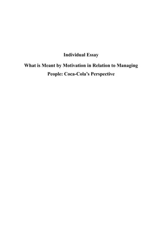 What is Meant by Motivation in Relation to Managing People: Coca-Cola’s ...