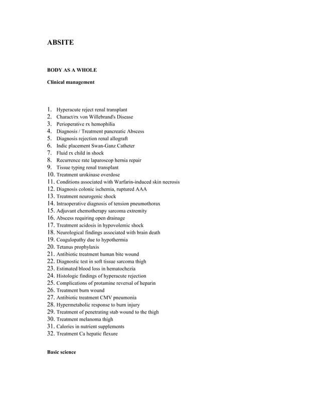 Absite and Surgical Boards - Bullet points | PDF