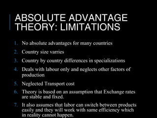 International Trade Theory : Absolute Advantage Theory | PPT