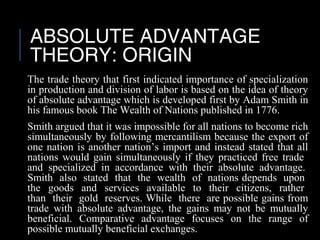 International Trade Theory : Absolute Advantage Theory | PPT