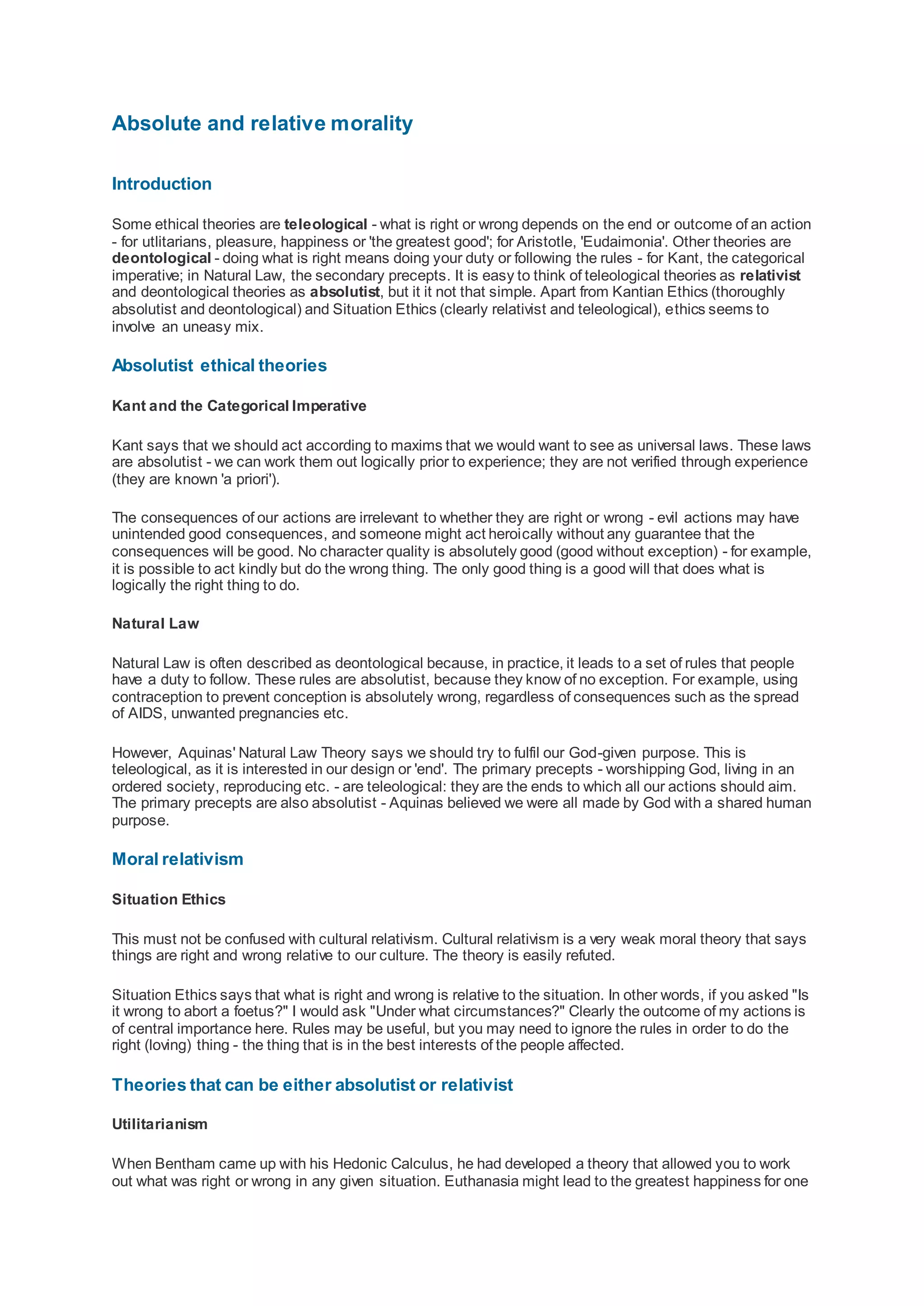 Absolute And Relative Morality Overview Docx