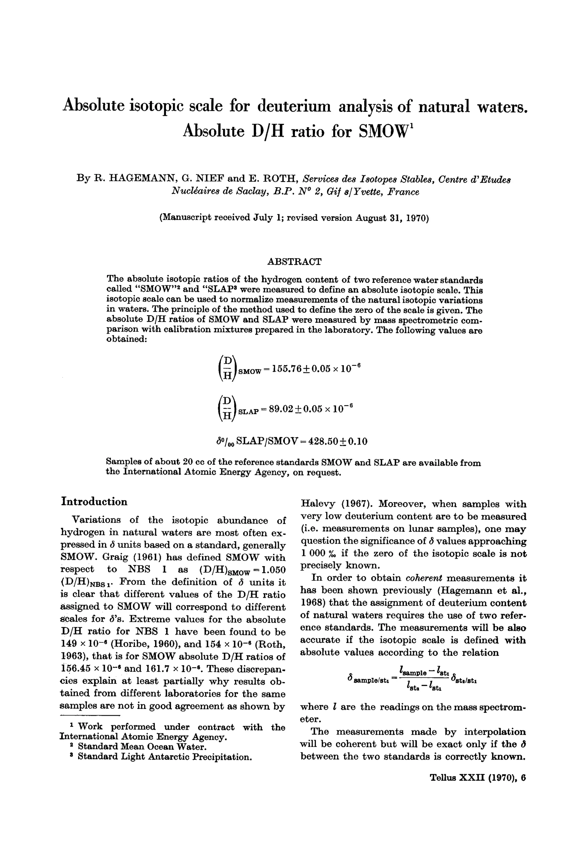 Absolute isotopic scale for deuterium analysis of natural waters | PDF