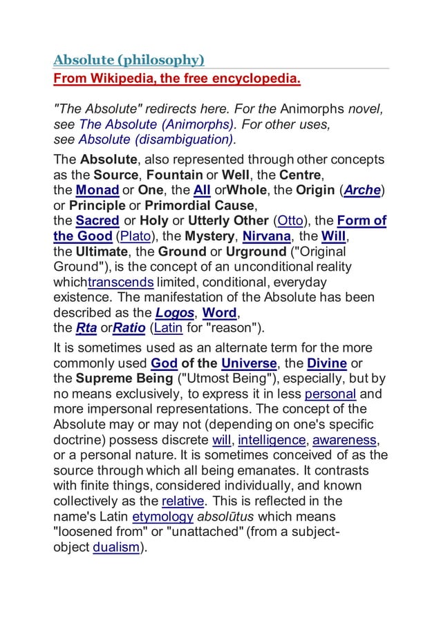 Absolute (philosophy) | DOCX | Agnosticism | Religion & Spirituality