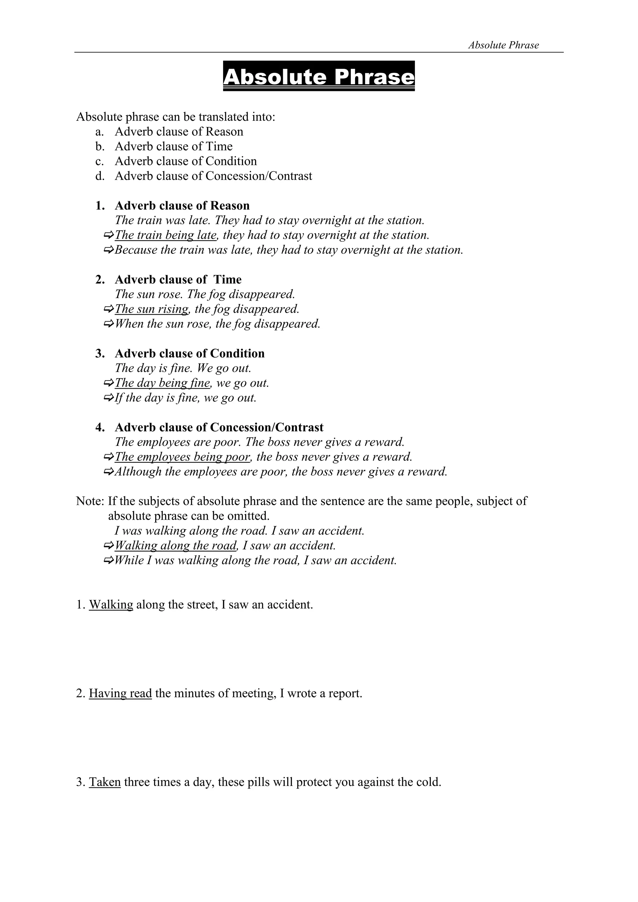 Absolute phrase | PDF