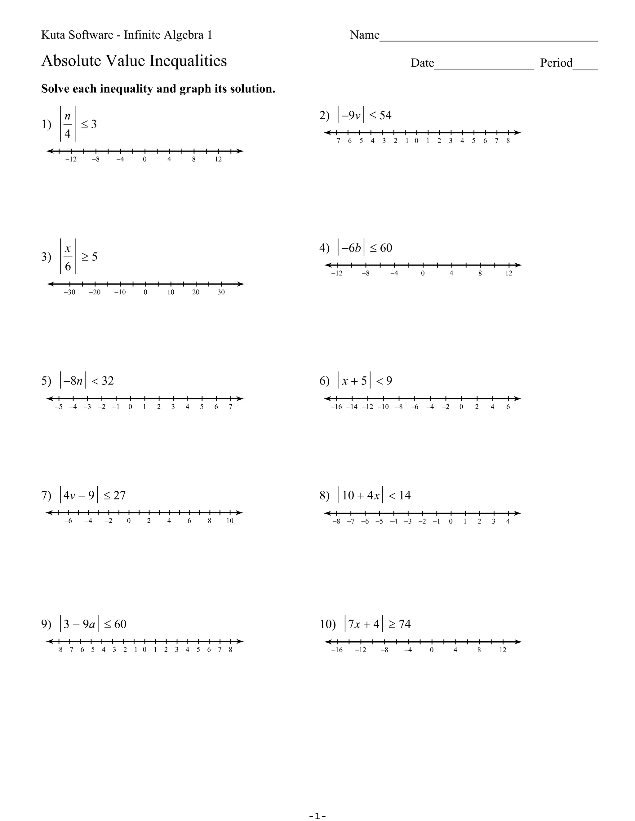 Absolute value inequalities (2) (no key) | PDF