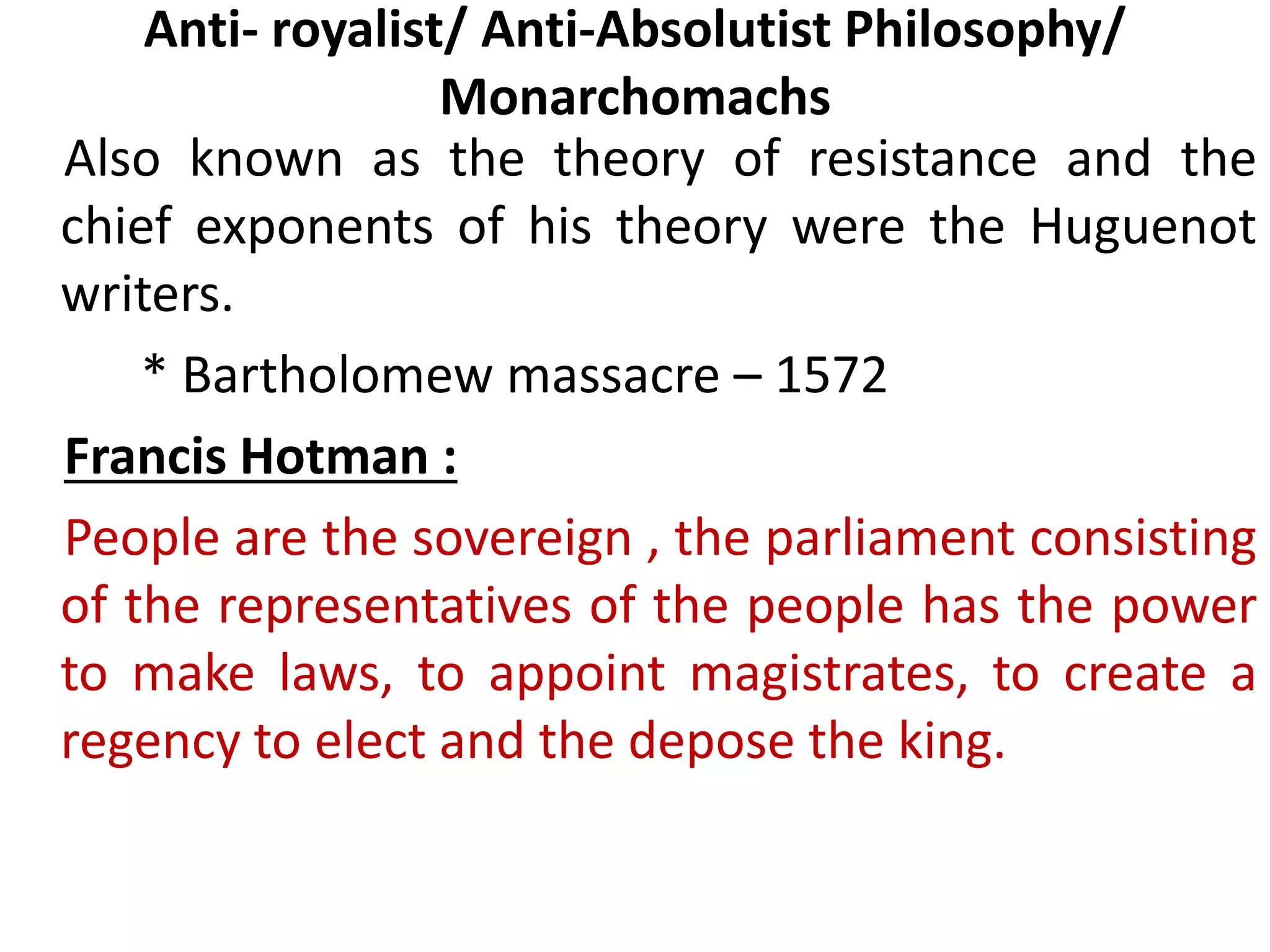 Absolutist and anti absolutist theories of 16th centuries | PPTX