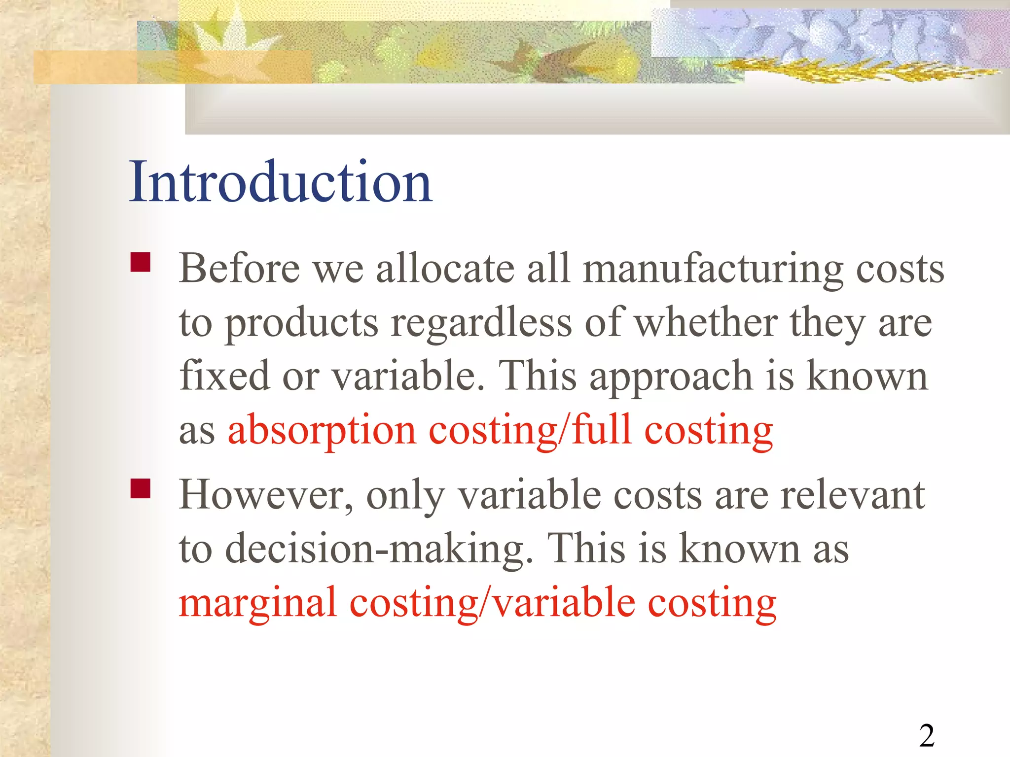 Absorption and marginal costing | PPT