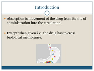 Absorption of drugs pharmacology ppt | PPTX