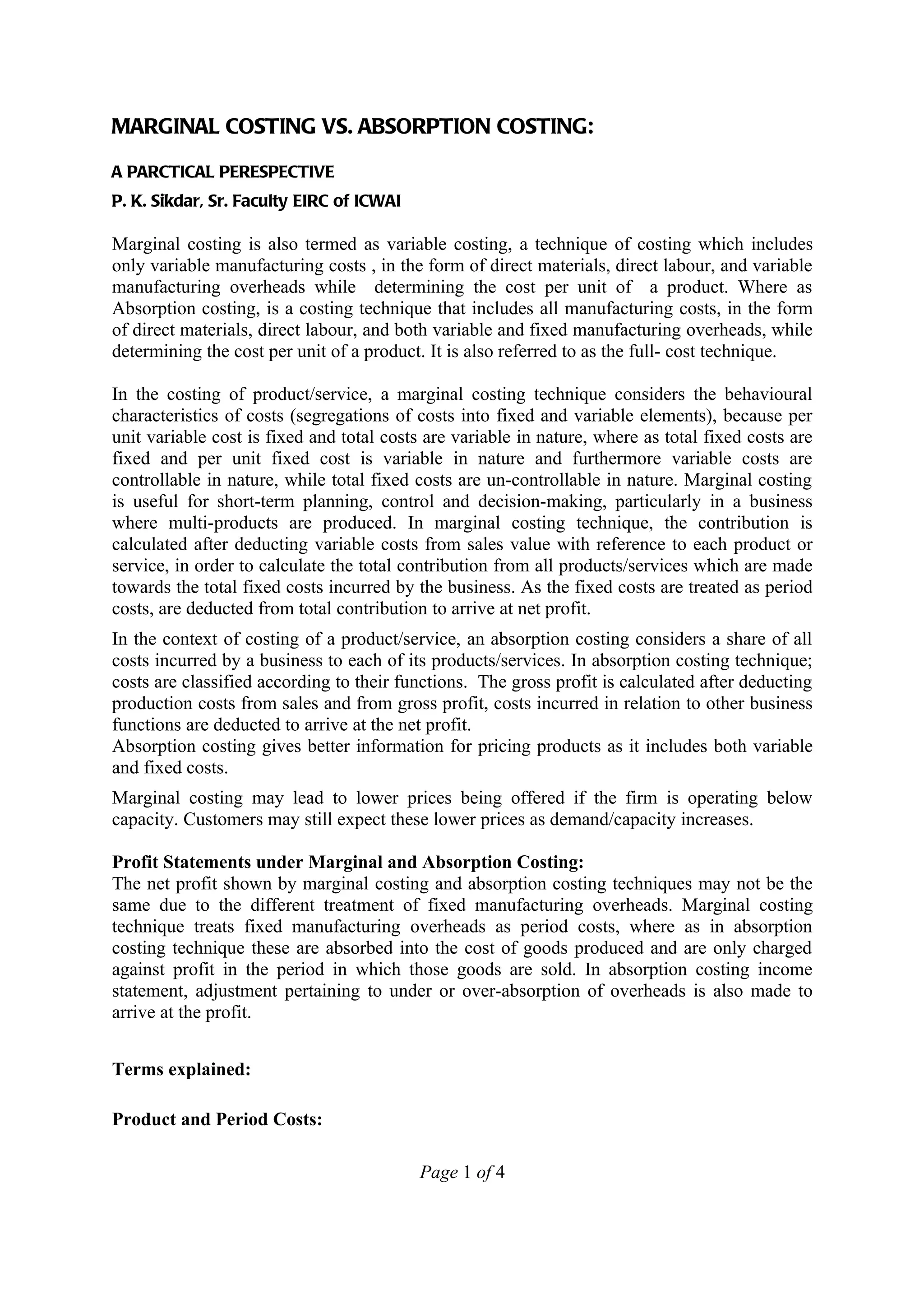 Absorption costing vs. marginal costing | DOC