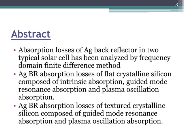 Absorption losses of ultra thin crystalline silicon solar cells | PPT