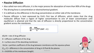 ABSORPTION OF DRUG ppt. T.Y B-Pharm 6th sem | PDF