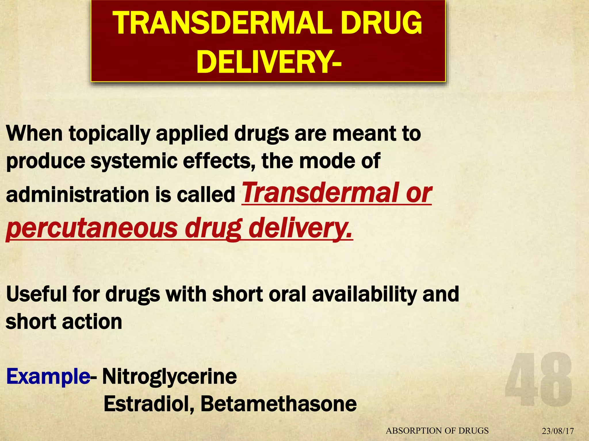Absorption of drugs | PPTX