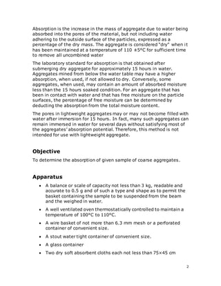 Absorption of Coarse Aggregate | DOCX