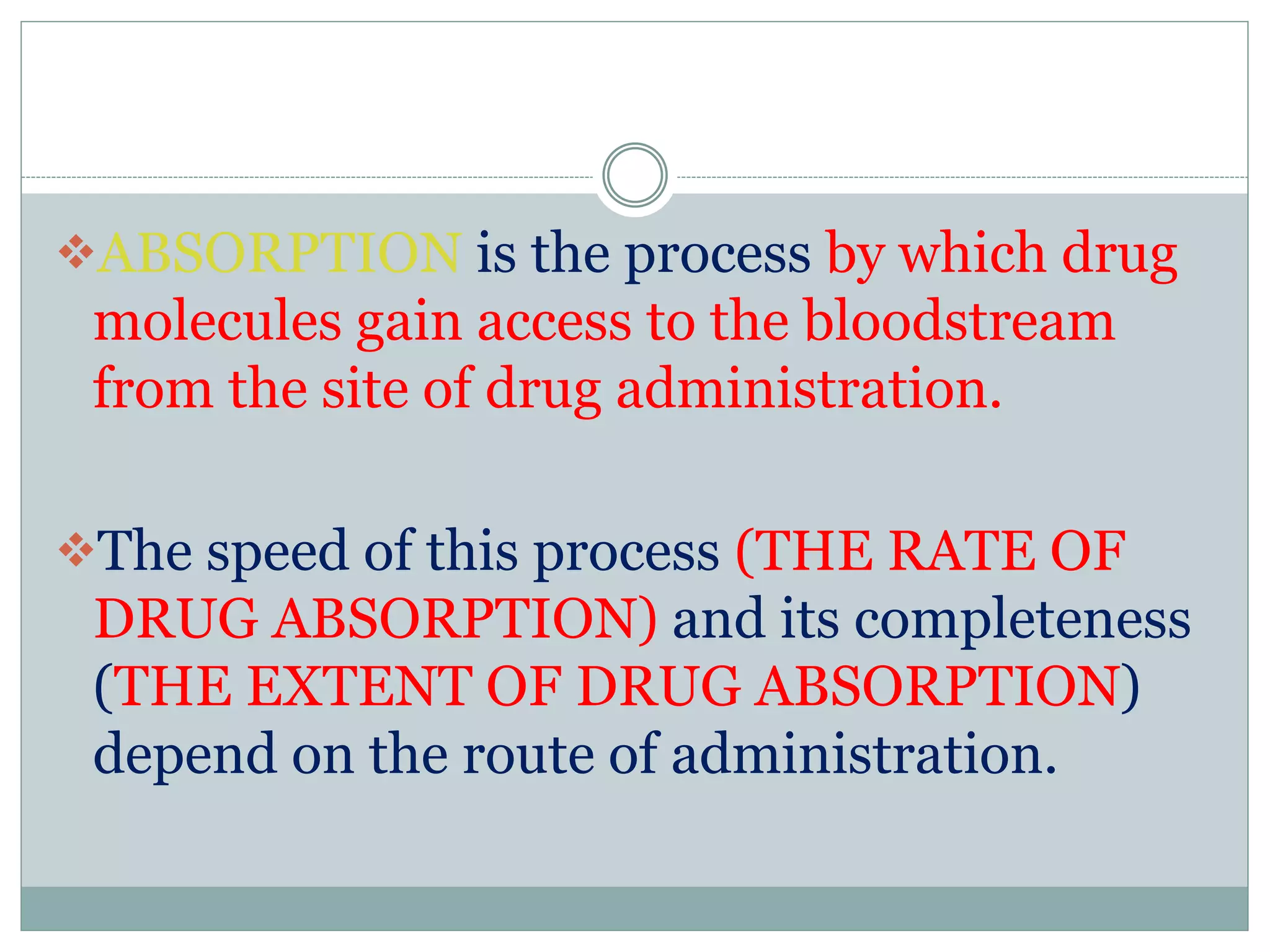 ABSORPTION OF DRUGS - GENERAL PHARMACOLOGY | PPTX