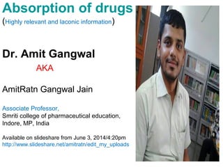 Absorption of drugs amit gangwal | PPT | Chemistry | Science
