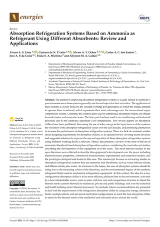 Absorption Refrigeration Systems Based on Ammonia asRefrigerant Using ...