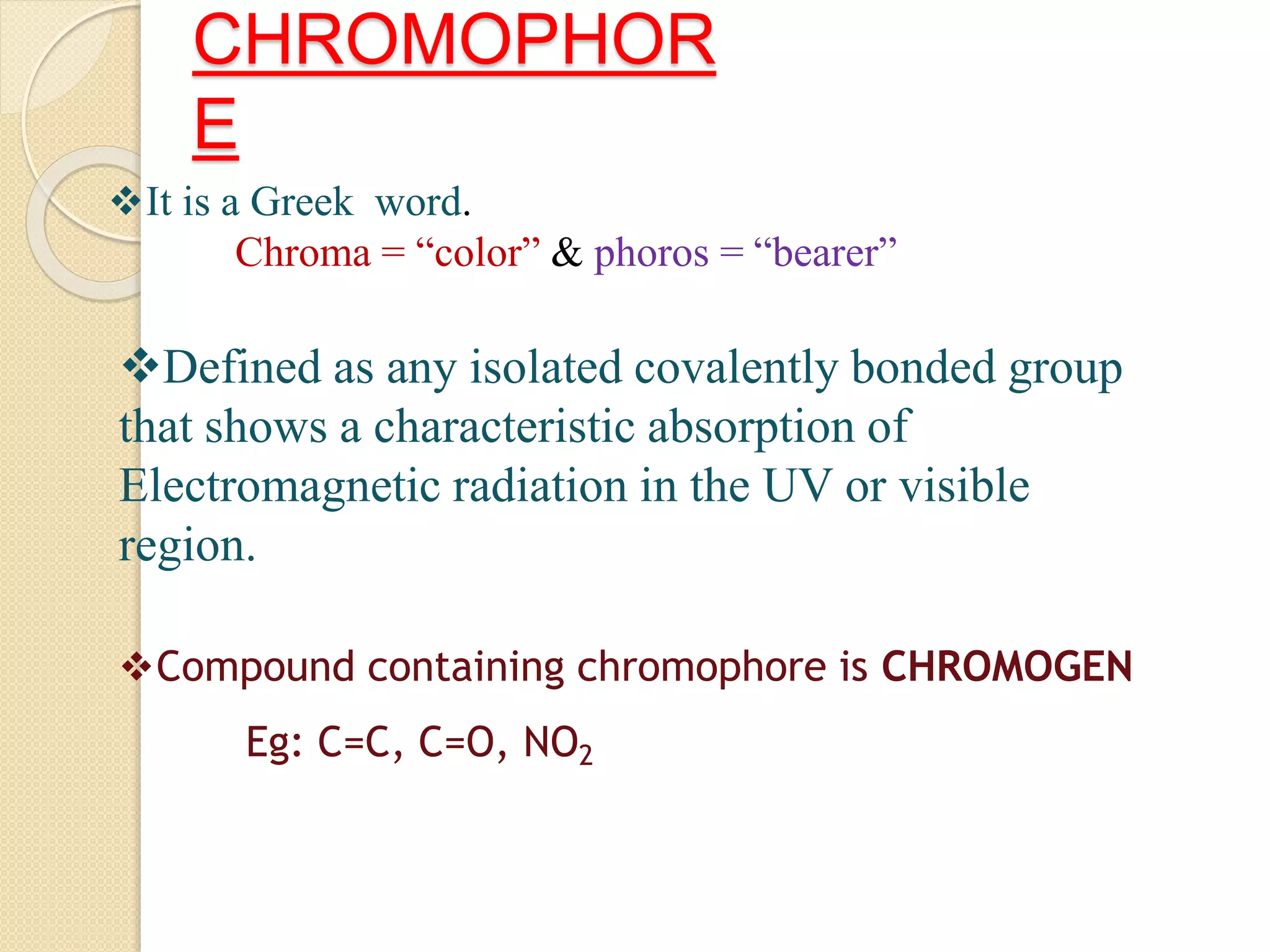 Absorption shifts (Chromophores and Auxophores Concept) | PPTX