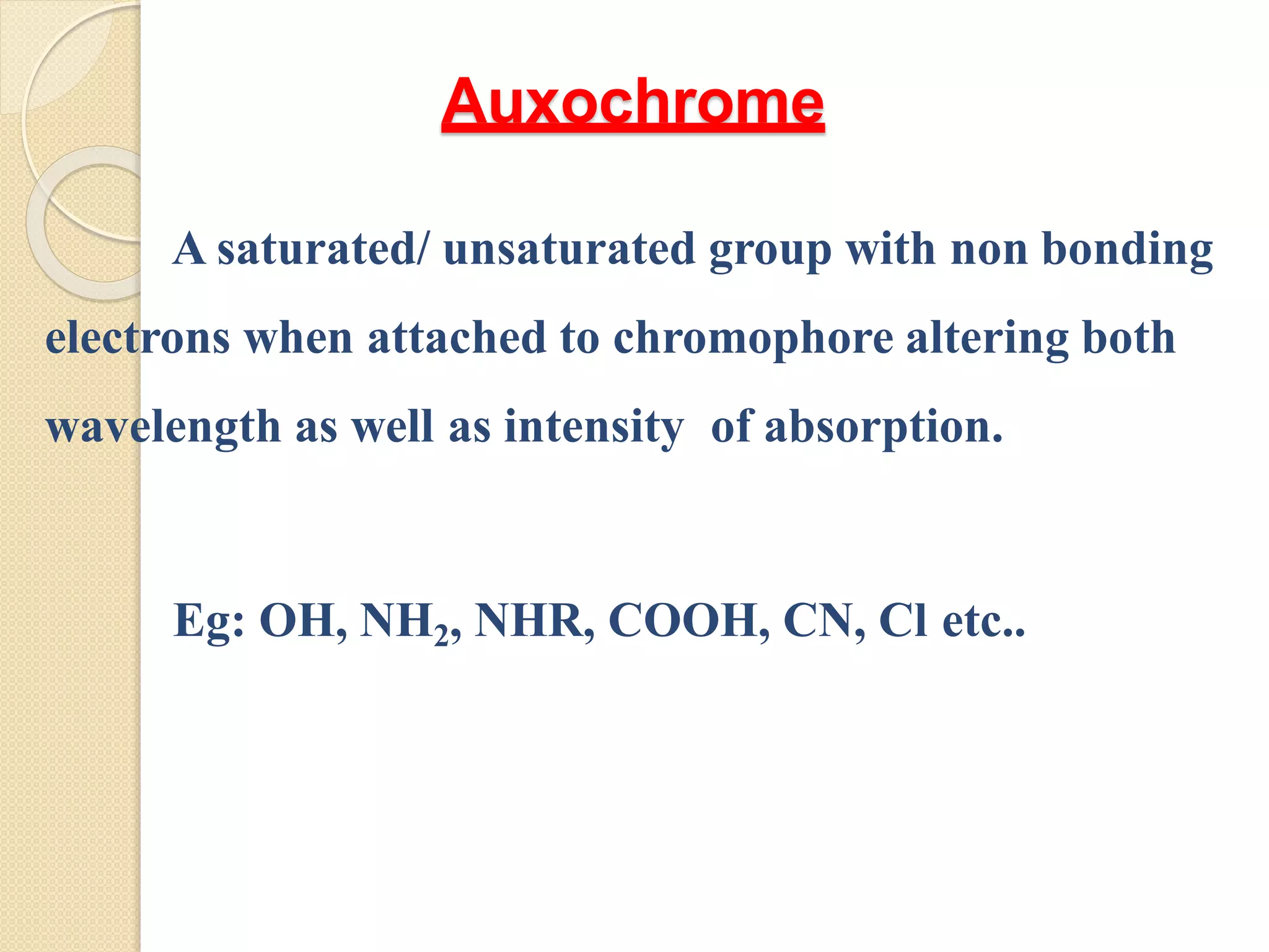 Absorption shifts (Chromophores and Auxophores Concept) | PPTX