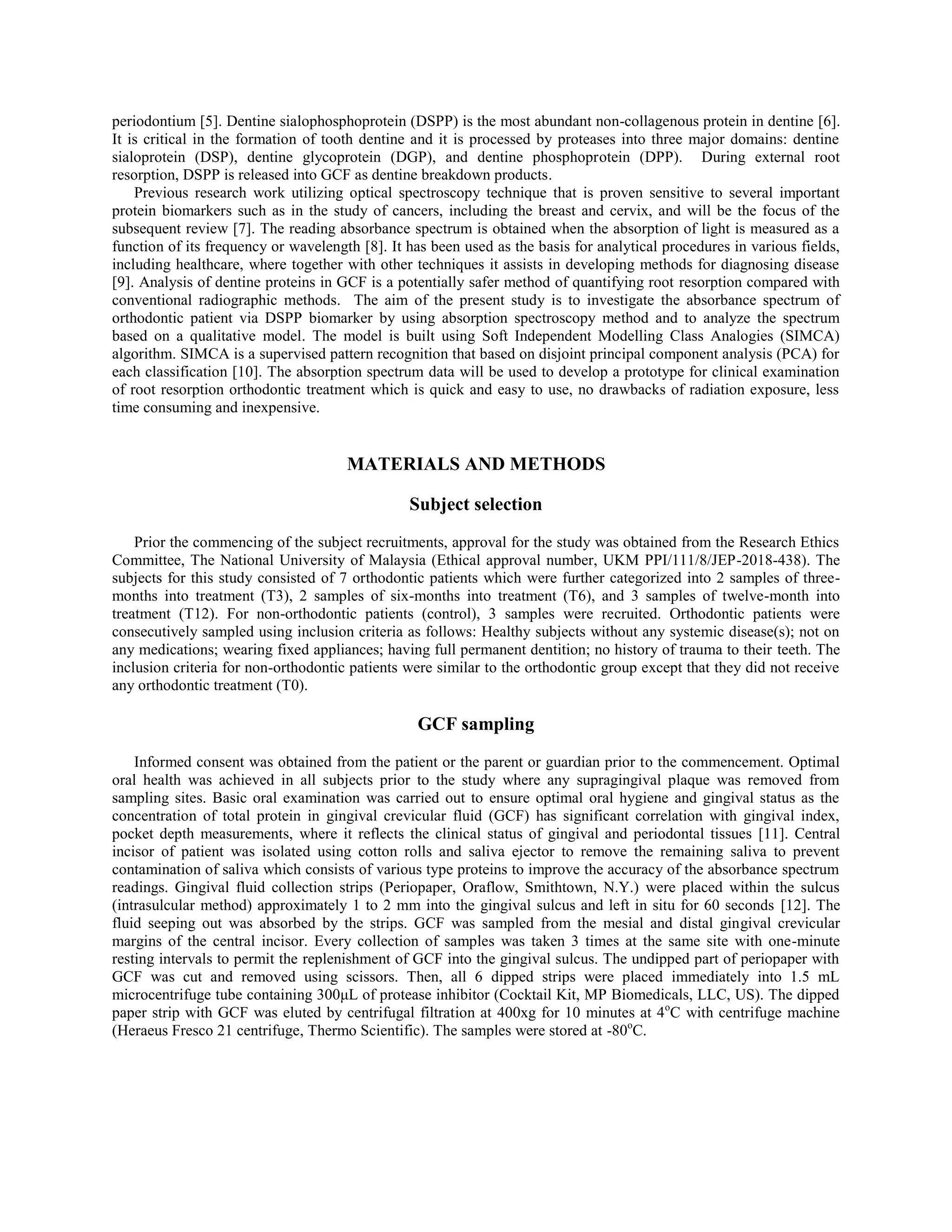 Absorption spectrum analysis of dentine sialophosphoprotein (dspp) in ...