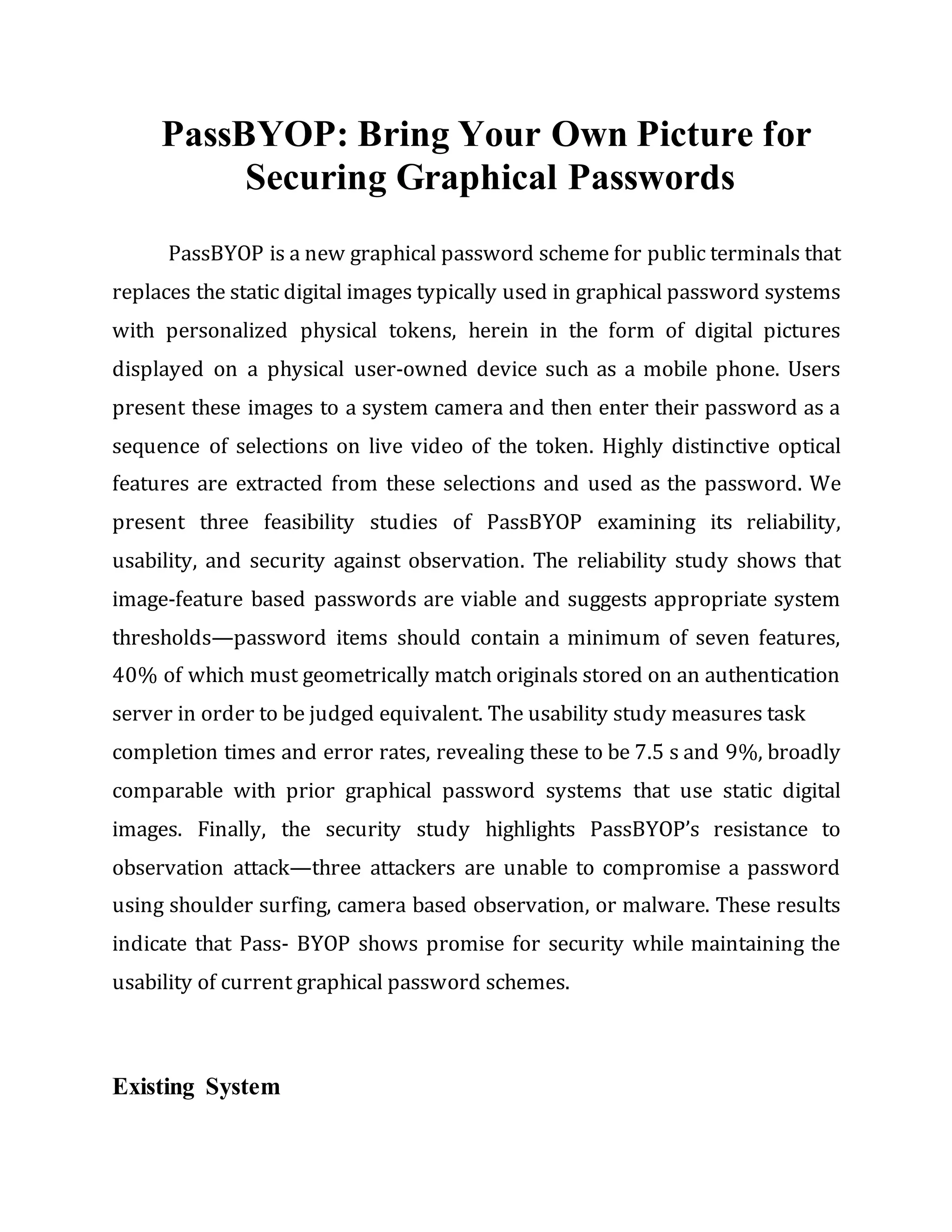 PassBYOP: Bring Your Own Picture for Securing Graphical Passwords | PDF