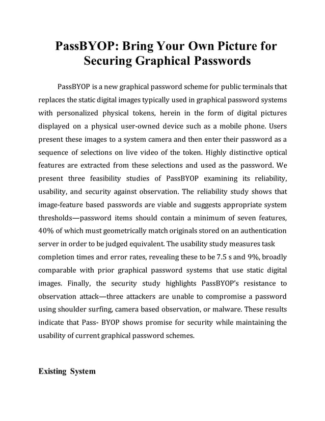 PassBYOP: Bring Your Own Picture for Securing Graphical Passwords | PDF