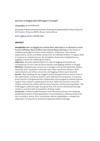 Abst einarsdottir does_ban on begging_help_child_beggars_senegal | PDF