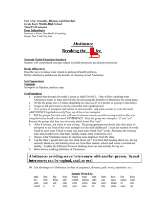 Abstinence: Breaking the ice | DOC