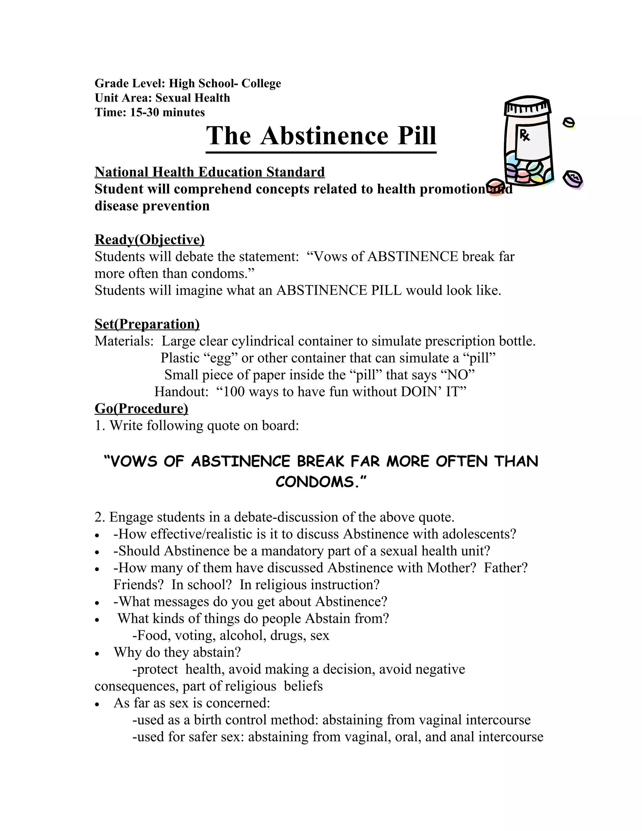 Abstinence Pill | DOC | Birth Control | Reproductive Health