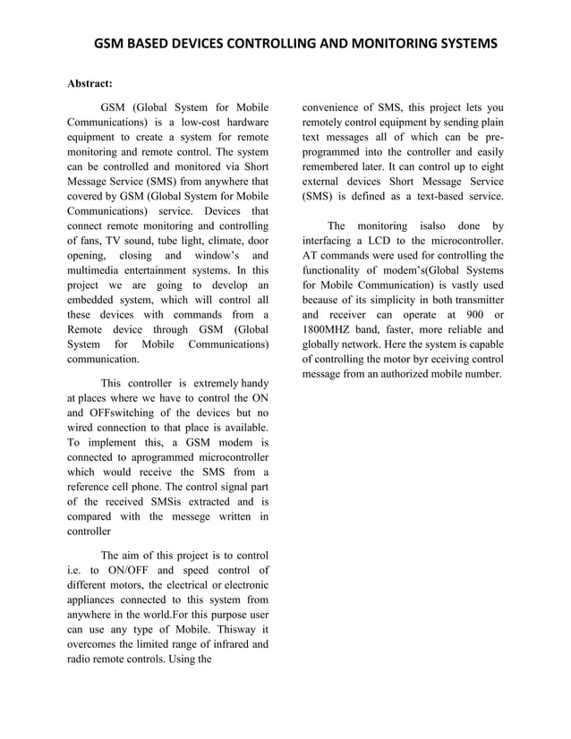 Gsm Based Devices Controlling And Monitoring Systems Pdf 