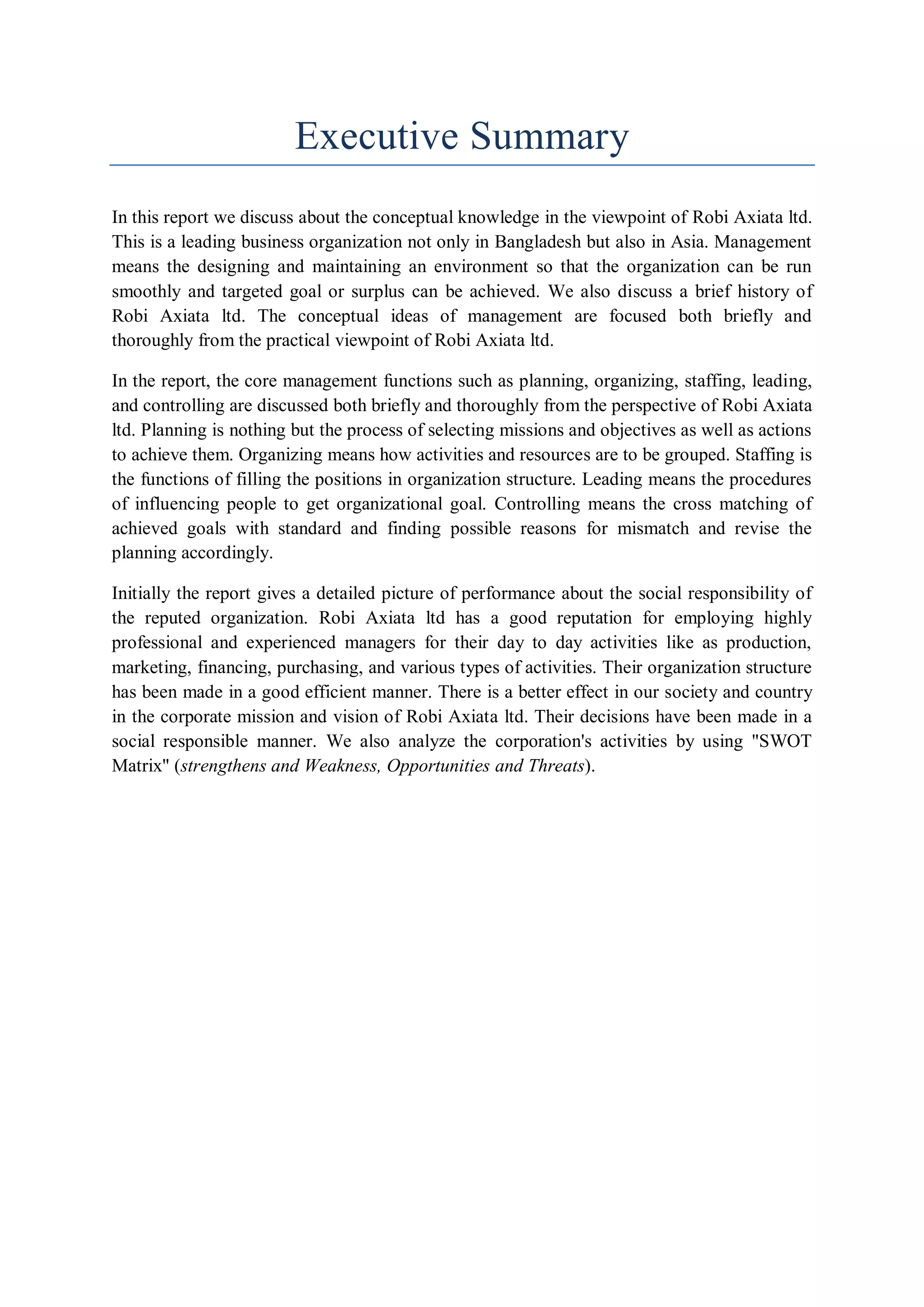 Abstract (The management functions of Robi Axiata ltd. ) | PDF