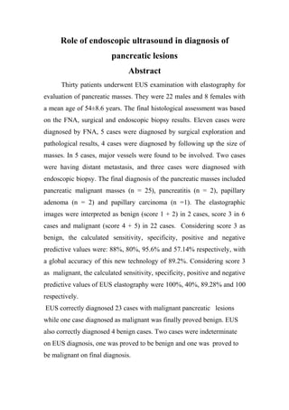 Role of endoscopic ultrasound in diagnosis of pancreatic lesions | PDF