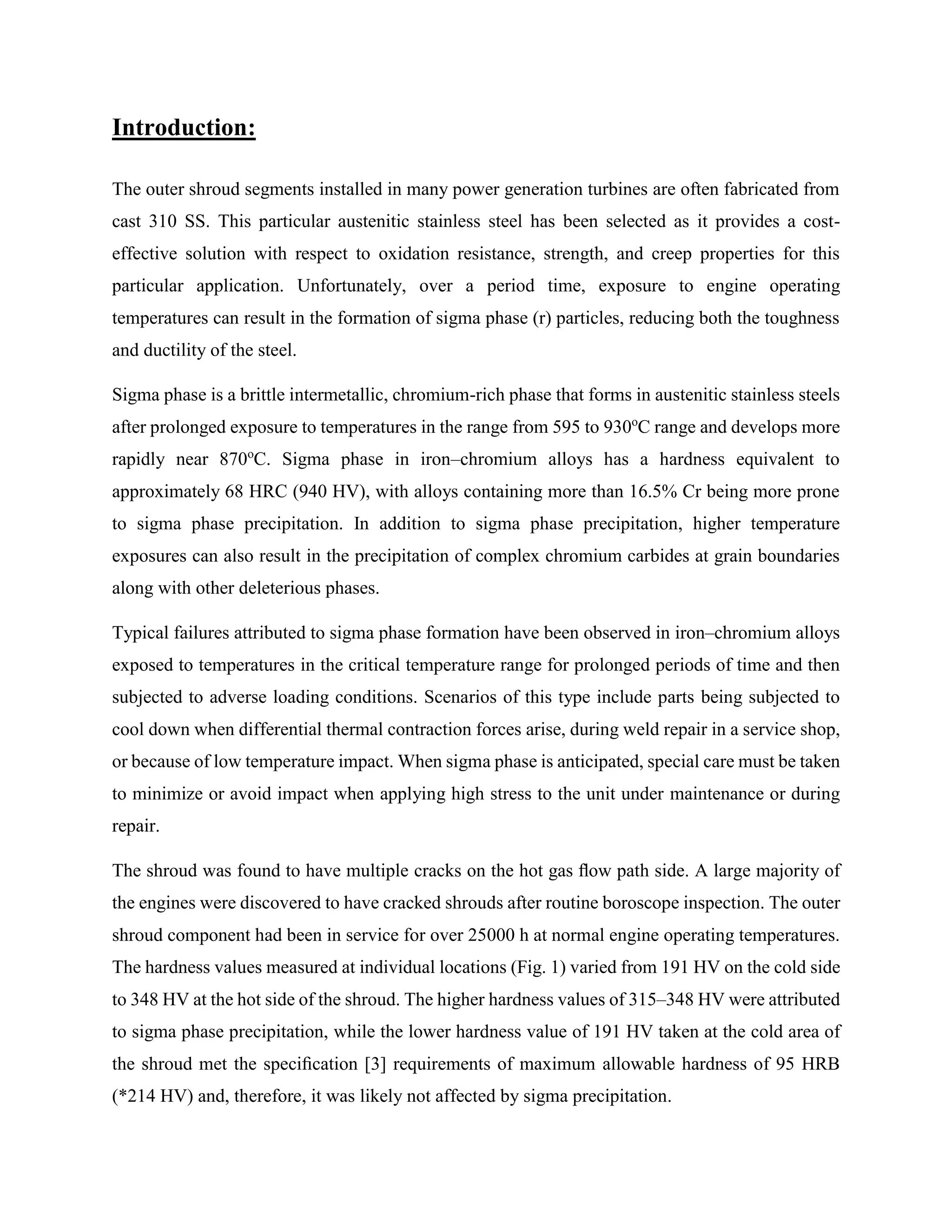 investigation of Cracking of the outer shroud component of a turbine ...