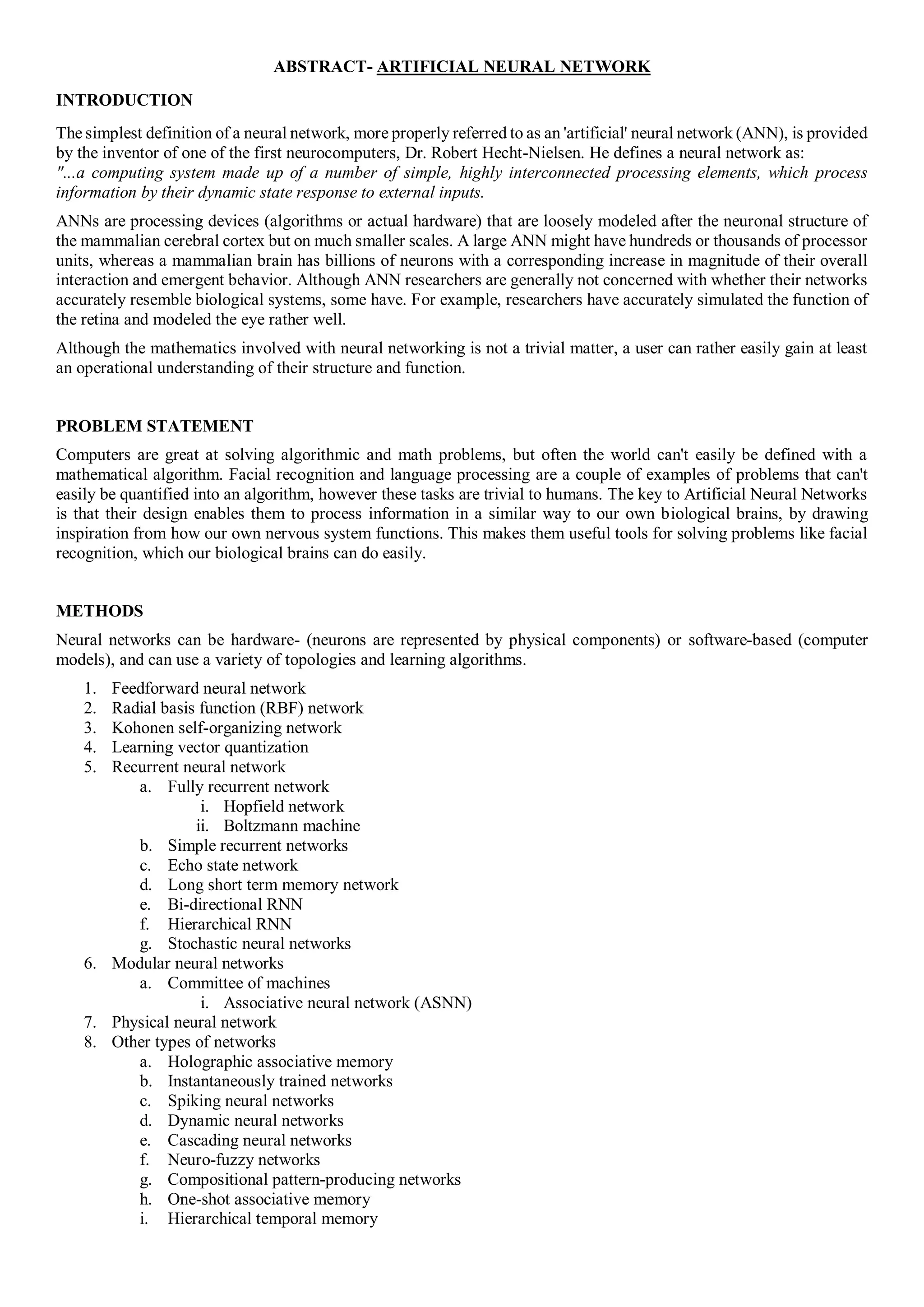 Artificial Neural Network Abstract | PDF