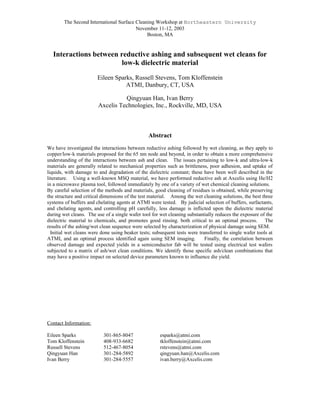 Interactions between reductive ashing and subsequent wet cleans for low ...