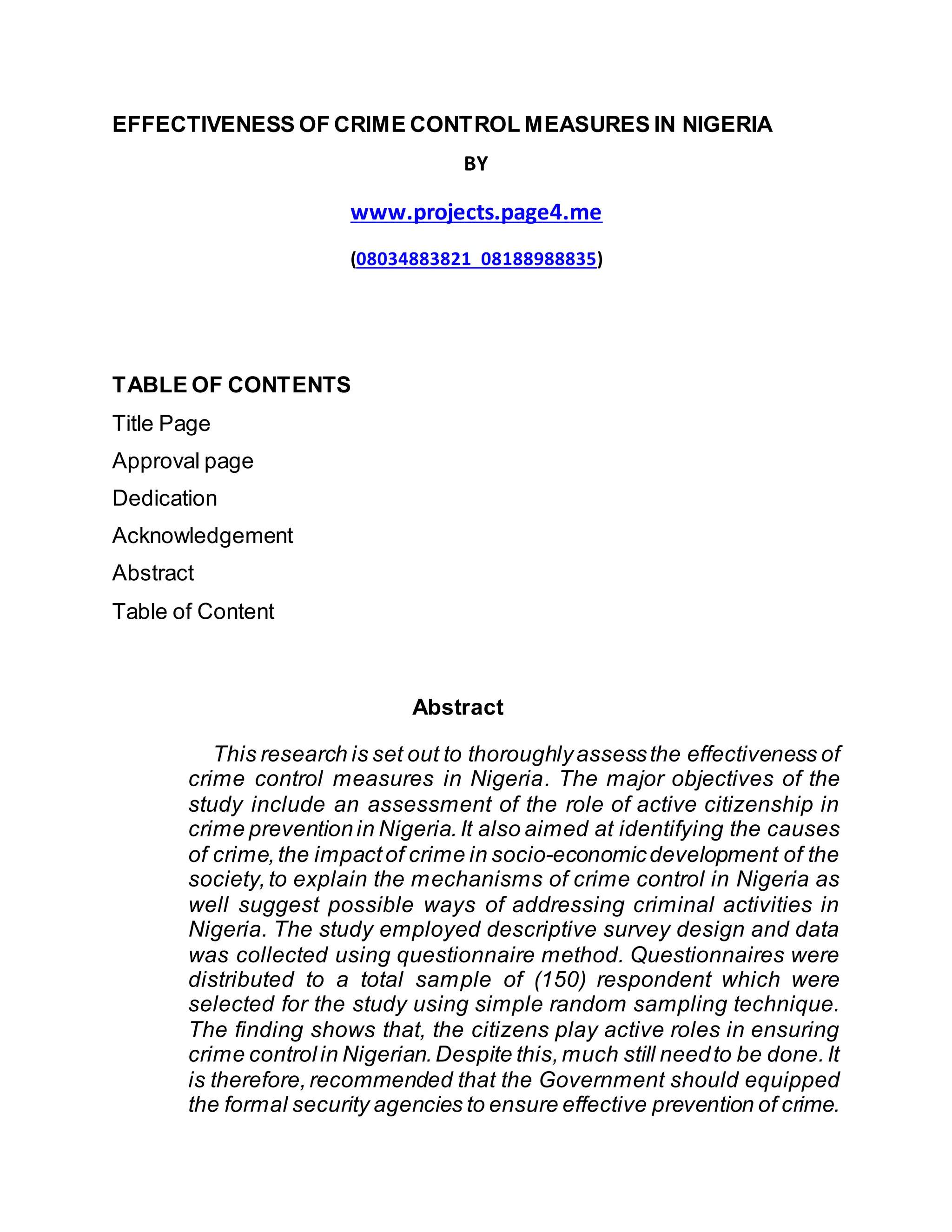 Effectiveness of Crime Control Measures in Nigeria | DOCX