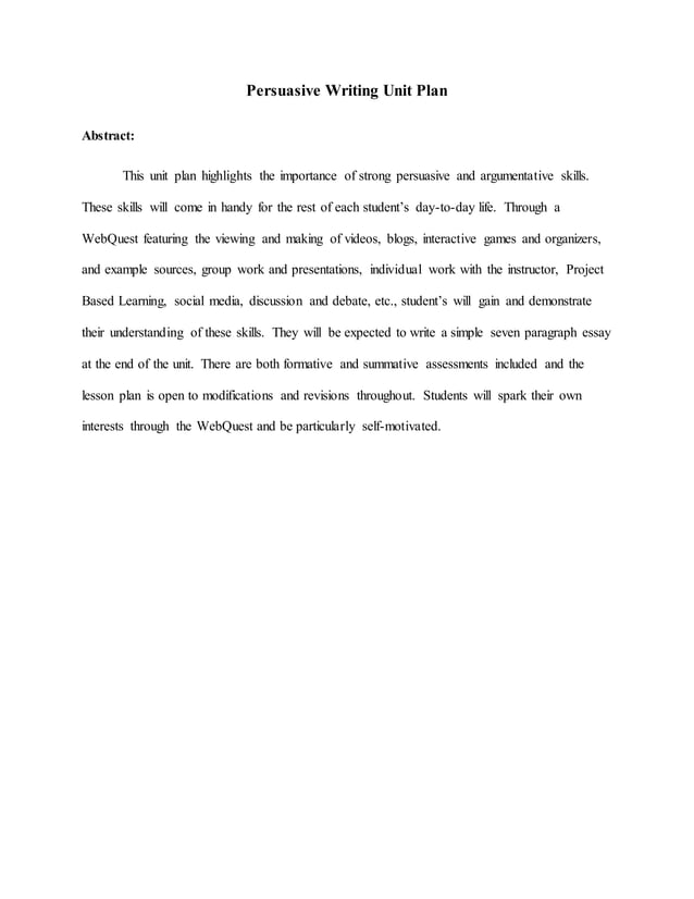 Abstract persuasive writing unit plan | DOCX