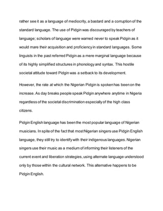 The Use of Pidgin English Vocabulary in The Music Industry | DOCX