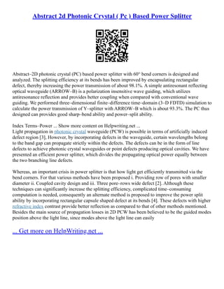 Abstract 2D Photonic Crystal ( Pc ) Based Power Splitter | PDF
