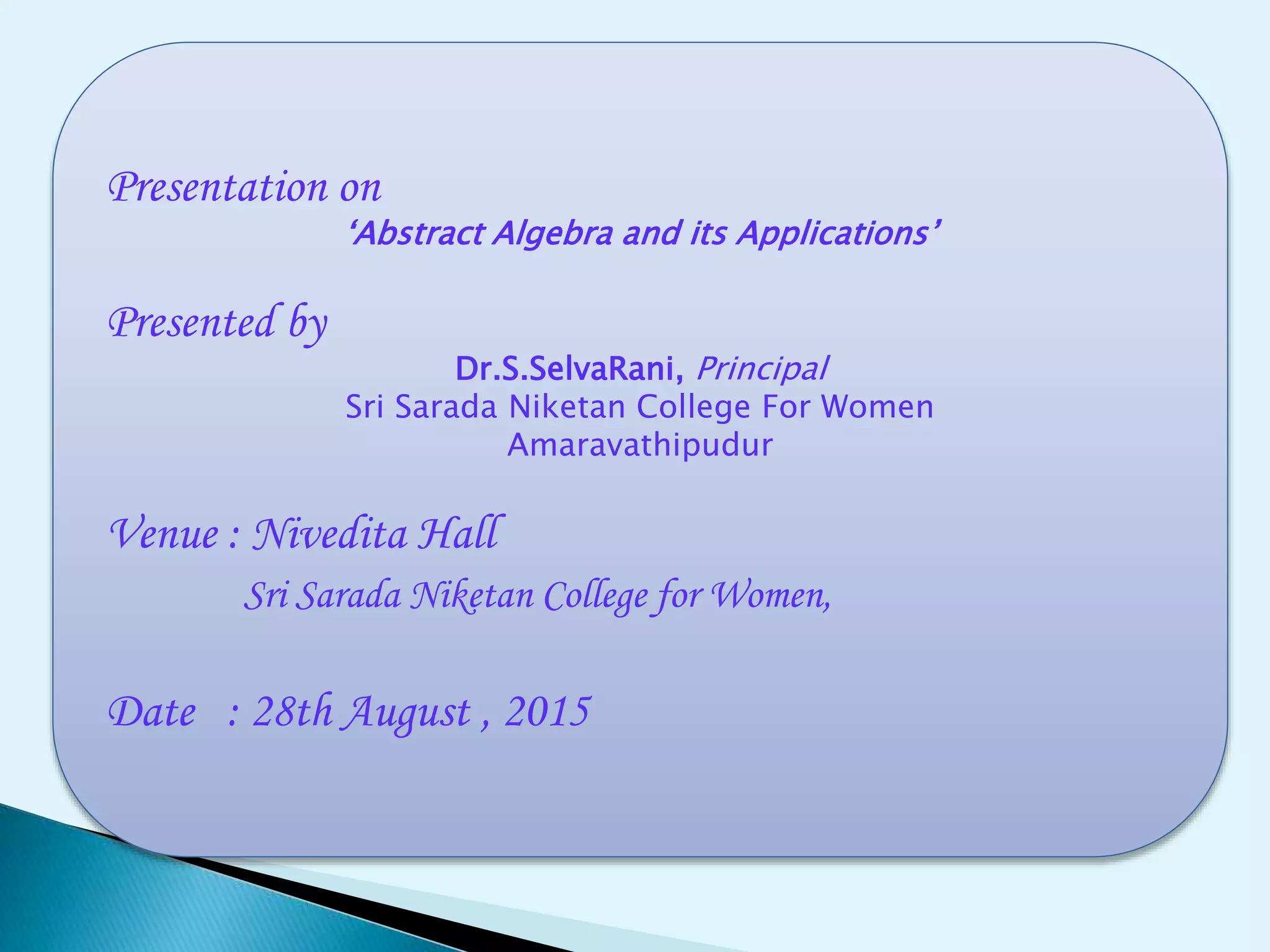 Abstract algebra & its applications (1) | PPTX