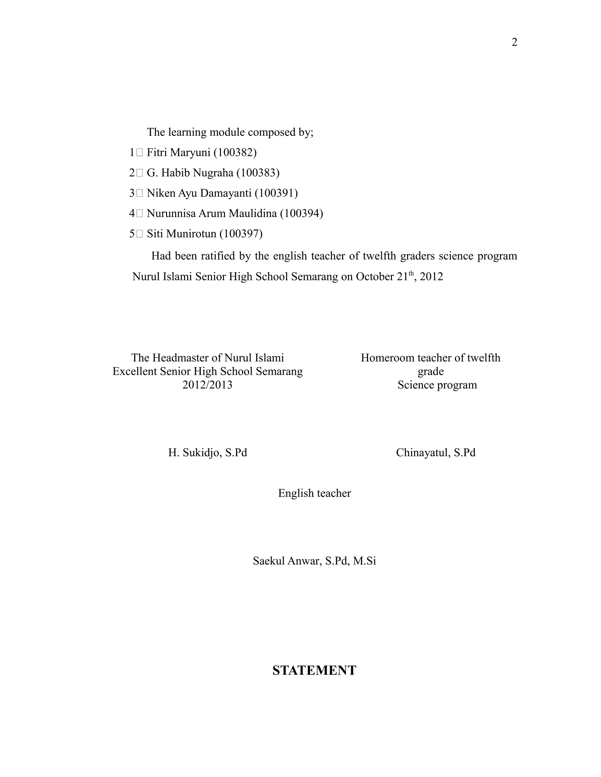 Abstract and acknowledgement of modul | RTF