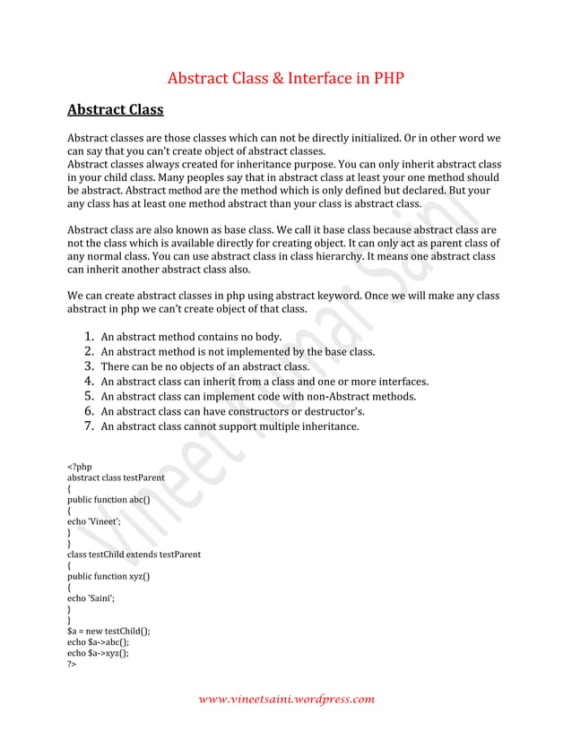 Abstract Class and Interface in PHP | PDF