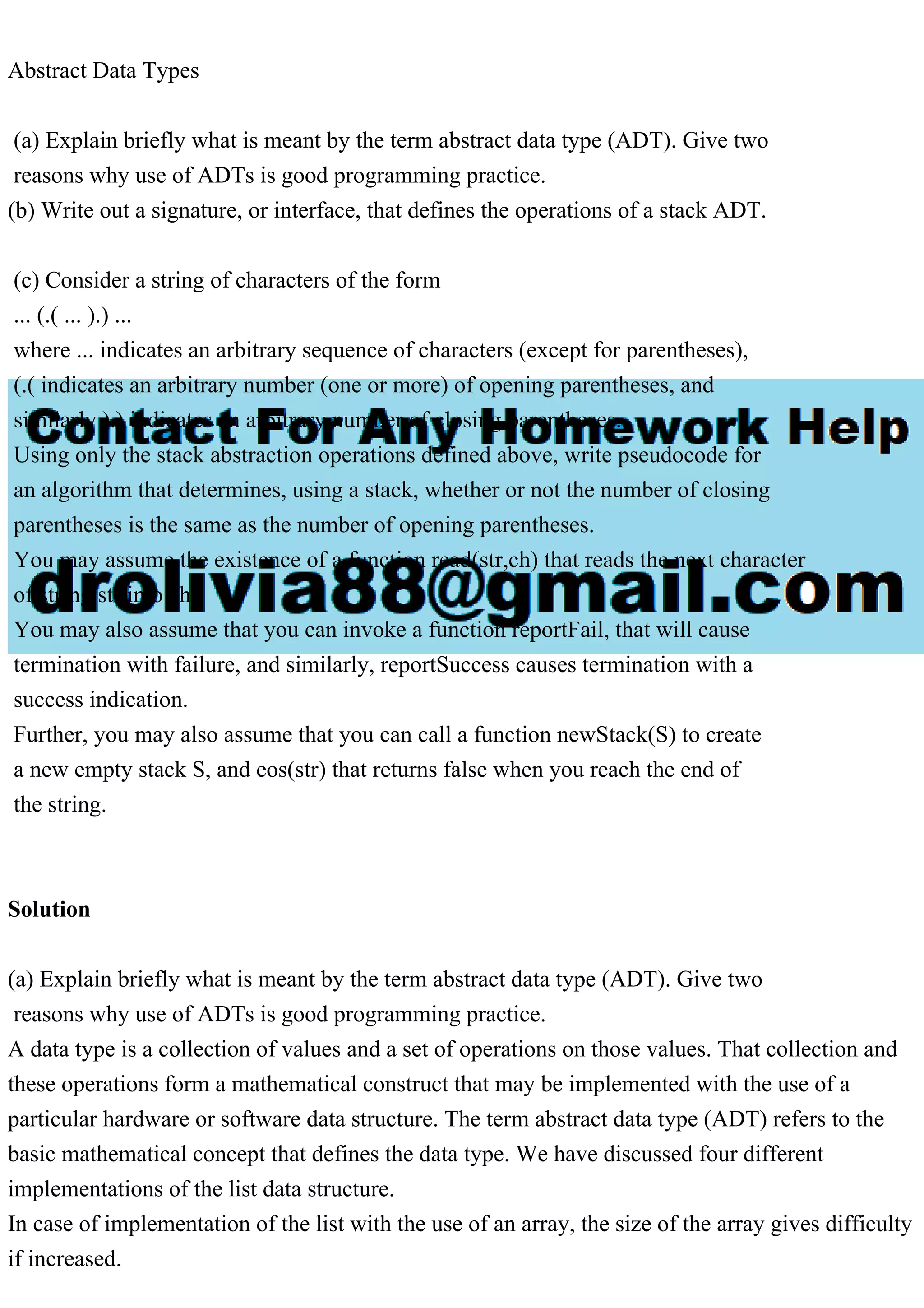 Abstract Data Types (a) Explain briefly what is meant by the ter.pdf | Programming Languages ...